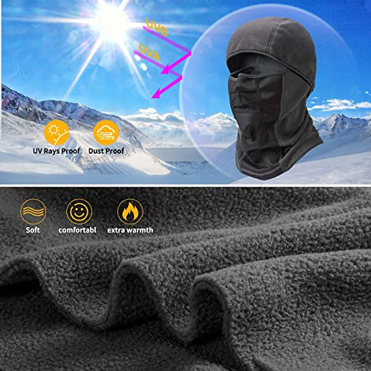 Mens Balaclava Winter Ski Face Mask Breathable Windproof Thermal for Motorcycle Riding Cycling in Cold Weather Black