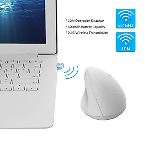 CHUYI Ergonomic Wireless Mouse, Vertical Rechargeable Wireless Mouse, 400mAh 800/1200/1600 DPI Portable Optical Cordless Mouse for PC Computer Laptop Office for Small Middle Right Hand (White)