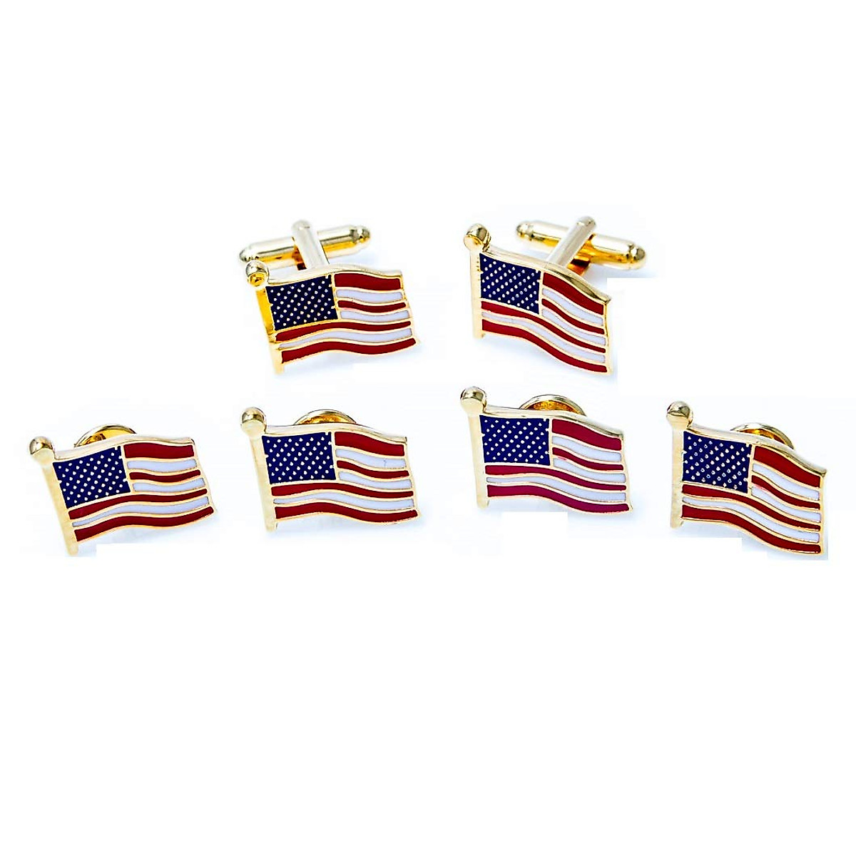 MRCUFF United States of America Flag USA Tuxedo Cufflinks and Studs Set in a Presentation Gift Box & Polishing Cloth