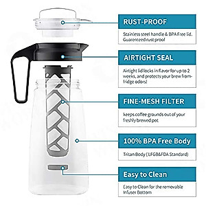 Nebulosa del Bolsillo Airtight Cold Brew Coffee Maker, Home Iced Coffee Maker with Removable Coffee Fine Mesh Filter, 2 QT (2000 ml)