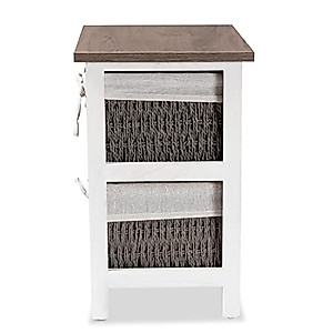 Baxton Studio Terena Modern Transitional Two-Tone Walnut Brown and White Finished Wood 2-Basket Storage Unit