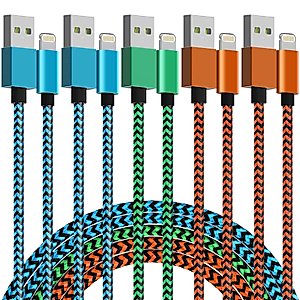 iPhone Charger [Apple MFi Certified] 5 Pack - 6FT Lightning Cable Nylon Woven High Speed Data Sync Cord Compatible iPhone 12 11 Pro Max X 8 7 6S Plus SE - Color