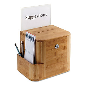 Safco Products 4237NA Wood Suggestion, Charity, Voting Box, Lock and Card Storage Pocket, Freestanding or Wall Mounted, Includes Suggestion Cards