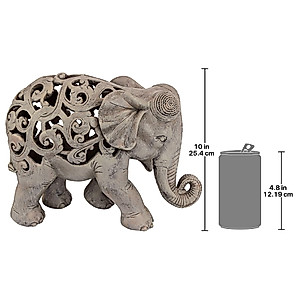 Design Toscano Anjan The Elephant Indian Decor Jali Animal Statue, 12 Inch, Brown Stone
