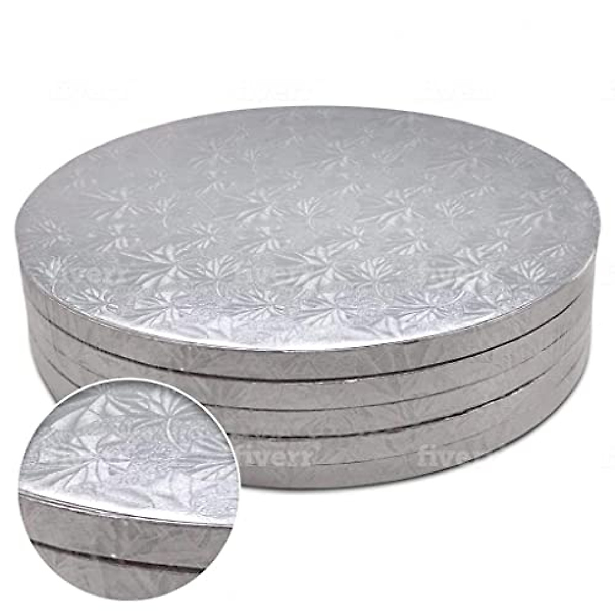 Drum Cake silver 12 inch Round Board, 5 - packs for Heavy Or Multi-Tiered Cakes and a surprise gift. Professional smooth straight edges Cake Board 1/2 polegada thick.