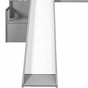 HomSof Twin Loft Bed with Slide Staircase Storage,Full-Length Safety Guardrails for Junior Boys Girls,No Box Spring Needed,Grey