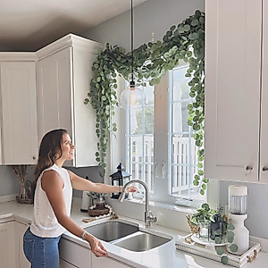 CQURE 14 Pack Eucalyptus Garland, Artificial Greenery Garland Spring Garland Faux Eucalyptus Leaves Table Garland Vines for Wedding Backdrop Fireplace Arch Door Wall Room Decor（98FT）