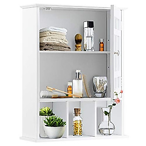 GLACER Bathroom Medicine Cabinet with Mirror, Bathroom Mirror Cabinet with Adjustable Shelf and Open Compartments, Wall Mounted Mirrored Medicine Cabinet for Bathroom, 20 x 6 x 24 Inches (White)