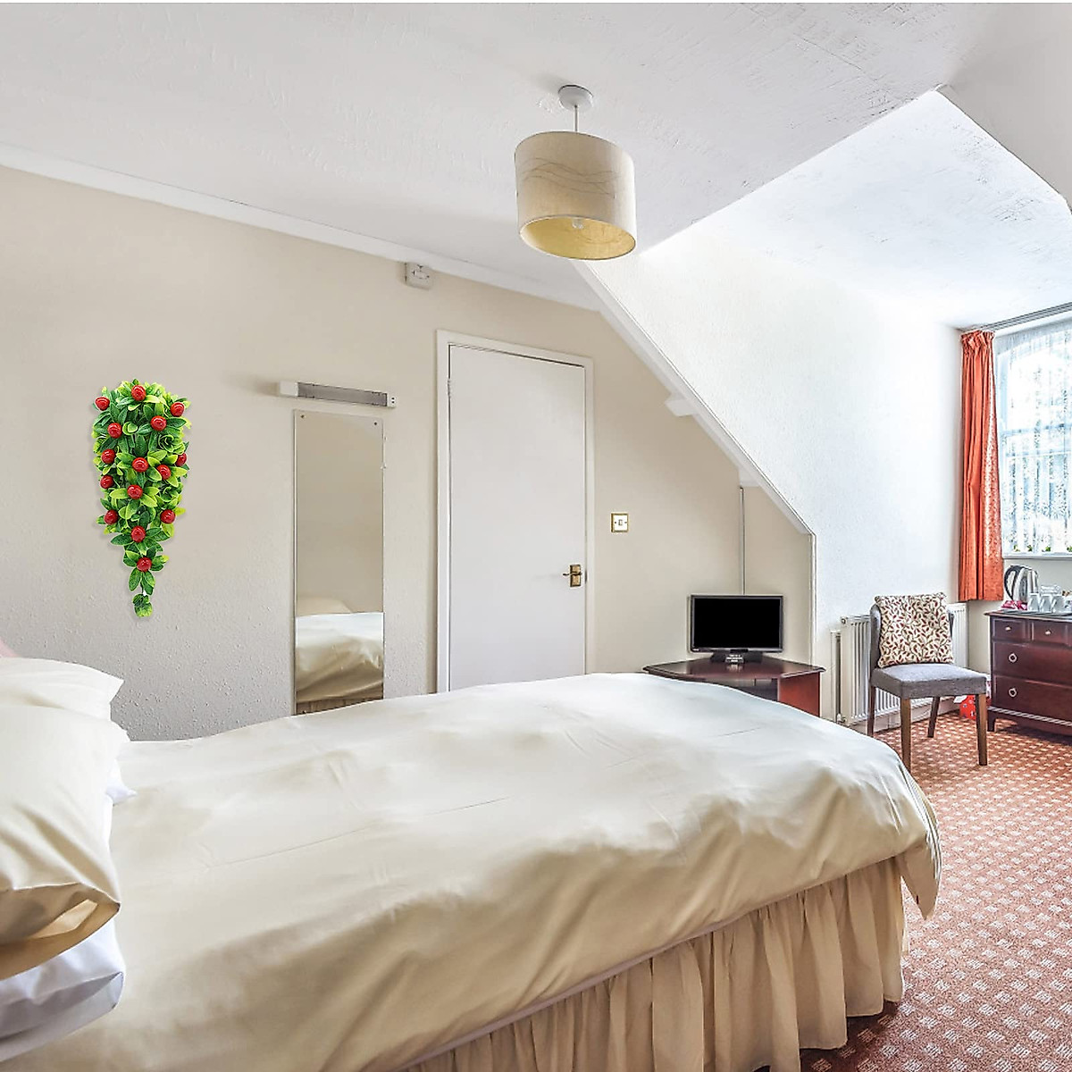 Okngr 1 Pcs Artificial Hanging Plant with Fruits, 15.74 Inch Plastic Fake Greenery Vine Hanging Garland Decorative Hanging Flowers for Home Kitchen Garden Office Wedding Wall Indoor Outdoor Decor