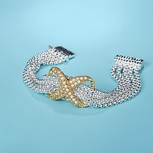 UNY JEWEL Jewelry X Bar 5 Strand Box Chain Magnetic Clasp Wide Bracelet Designer Inspired Christmas Day Gifts (Two Tone 6.50 Inch)