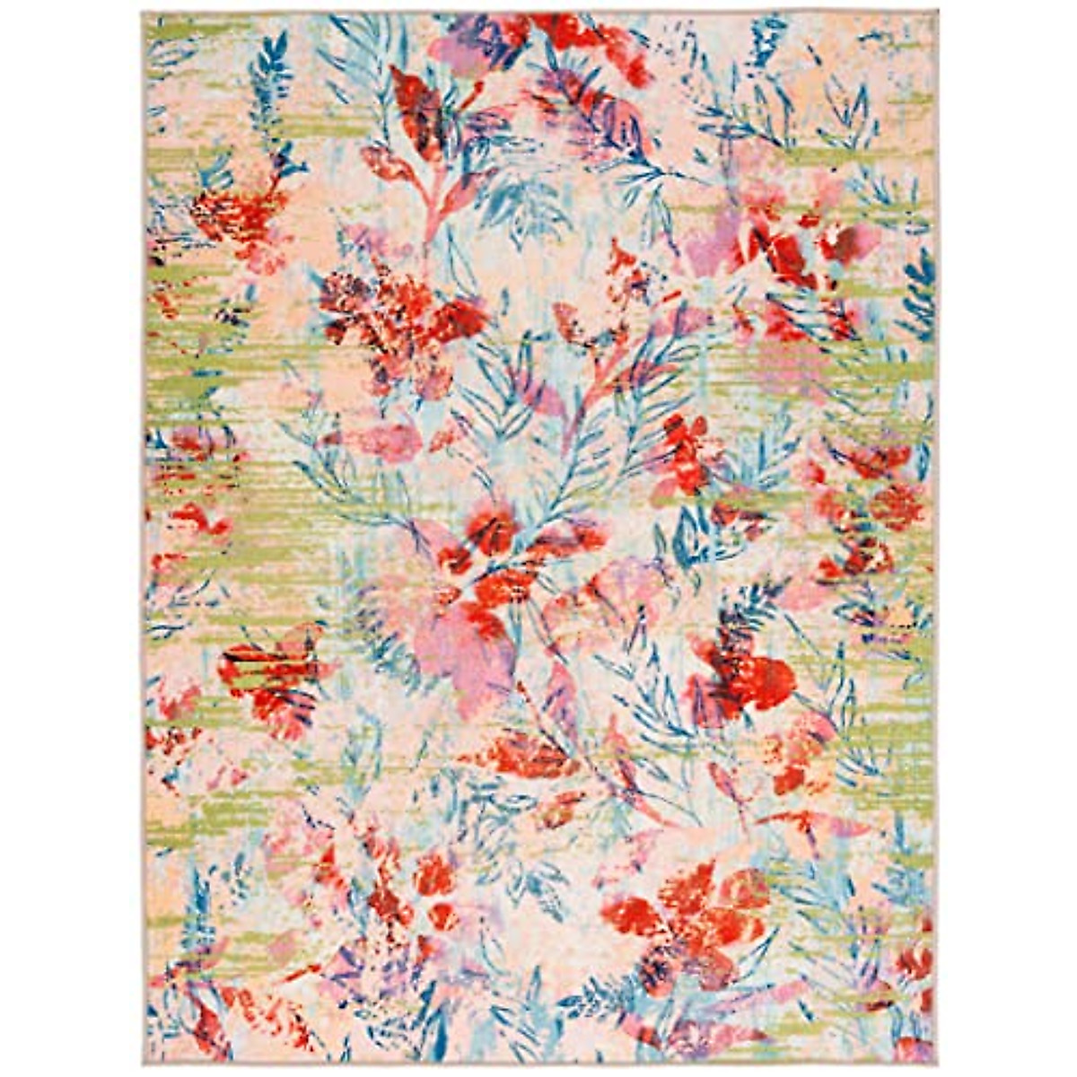 SAFAVIEH Paint Brush Collection Machine Washable Slip Resistant 4'4" x 6' Blue/Blush Pink PTB159M Floral Entryway Living Room Foyer Bedroom Accent Rug