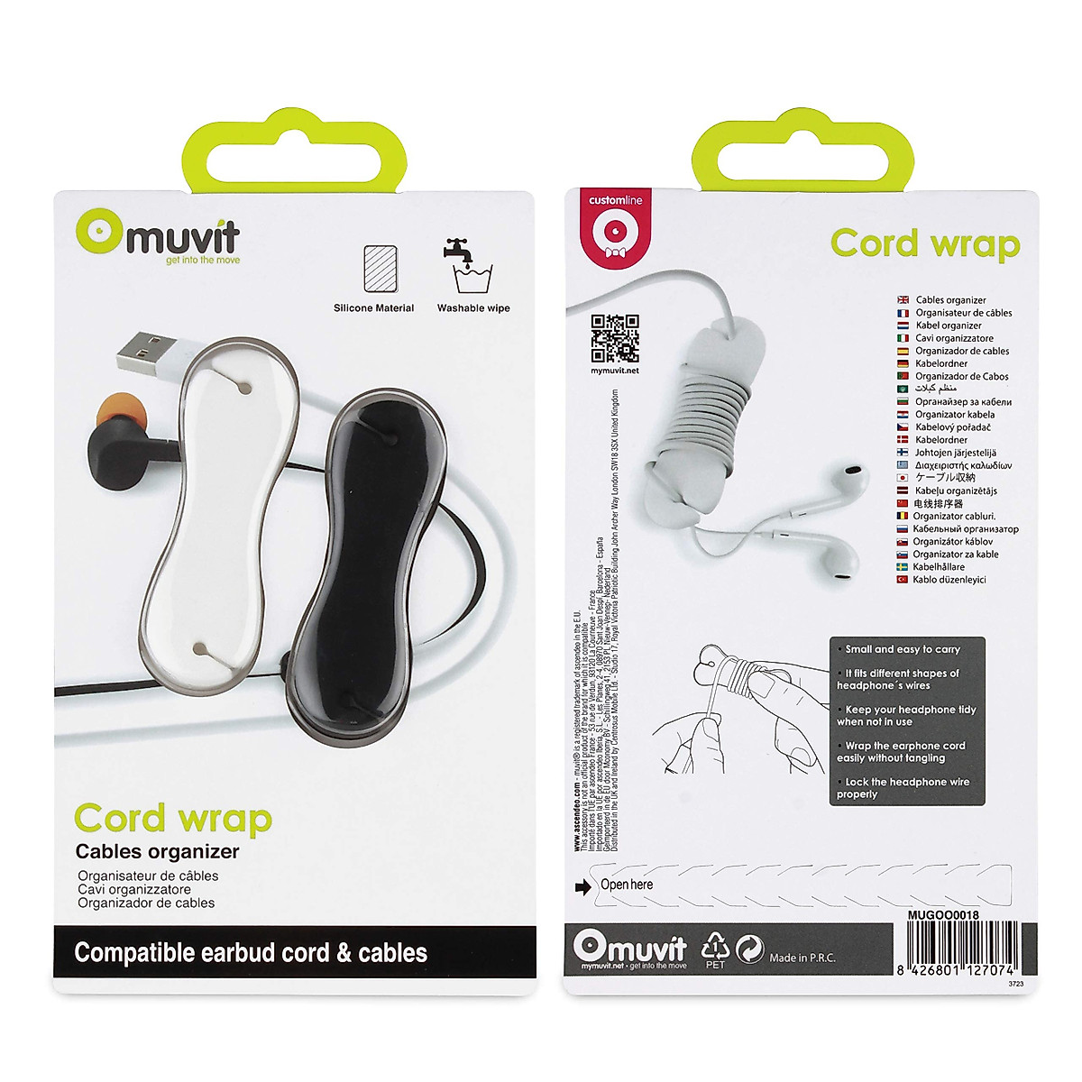 Muvit Silicone Cable Reel 2 Pieces Black and White