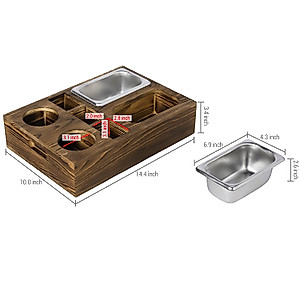 MyGift Rustic Burnt Solid Wood Snack Bowl and Tray Caddy with 2 Drink Holders and Remote Control Holder Slots, Living Room Movie Night Entertainment Serving Tray