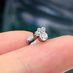 COCHARM G23 Titanium Tragus Earring Stud 16g Flat Back Threaded Helix Piercing 16 Gauge Internally Threaded Tragus Stud Cute Cz Surgical Steel 6mm Helix Earrings