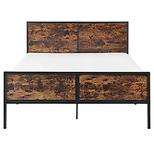 VASAGLE Queen Size Metal Bed Frame with Headboard, Footboard, No Box Spring Needed, Platform Bed, Under-Bed Storage, Industrial Style, Rustic Brown and Black URMB001B01