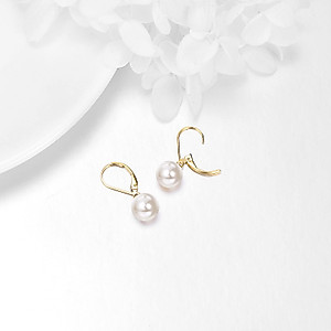 KECHO 14k Gold Freshwater Pearl Earrings for Women Real Gold Pearls Drop Dangle Leverback Jewelry Bridesmaid Gifts for Her