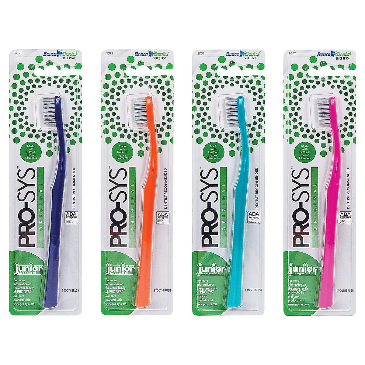 PRO-SYS® Kids Toothbrush (Colorful 4-Pack) - Made with Soft Dupont® bristles (Ages 8-12)
