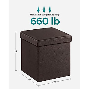 SONGMICS 15" x 15" x 15" Storage Ottoman Cube / Footrest Stool / Coffee Table / Puppy Step, Holds Up to 660lbs , Faux Leather ,Brown ULSF10B