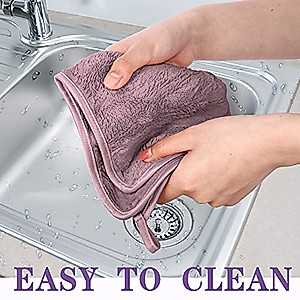 UMANI Towels Kitchen Cloths, Fine Fiber Fleece Super Soft and Absorbent Dish Towels, Extra Thick Cleaning Towels and Hand Towels with Hanging Loop, 12 x 16 Inch, 5 Pack (Purple)