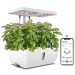 iDOO WiFi 12 Pods Hydroponic Growing System with 6.5L Water Tank, Smart Hydro Indoor Herb Garden Up to 14.5", Plants Germination Kit with Pump System, Fan, Grow Light for Home Kitchen Gardening, White