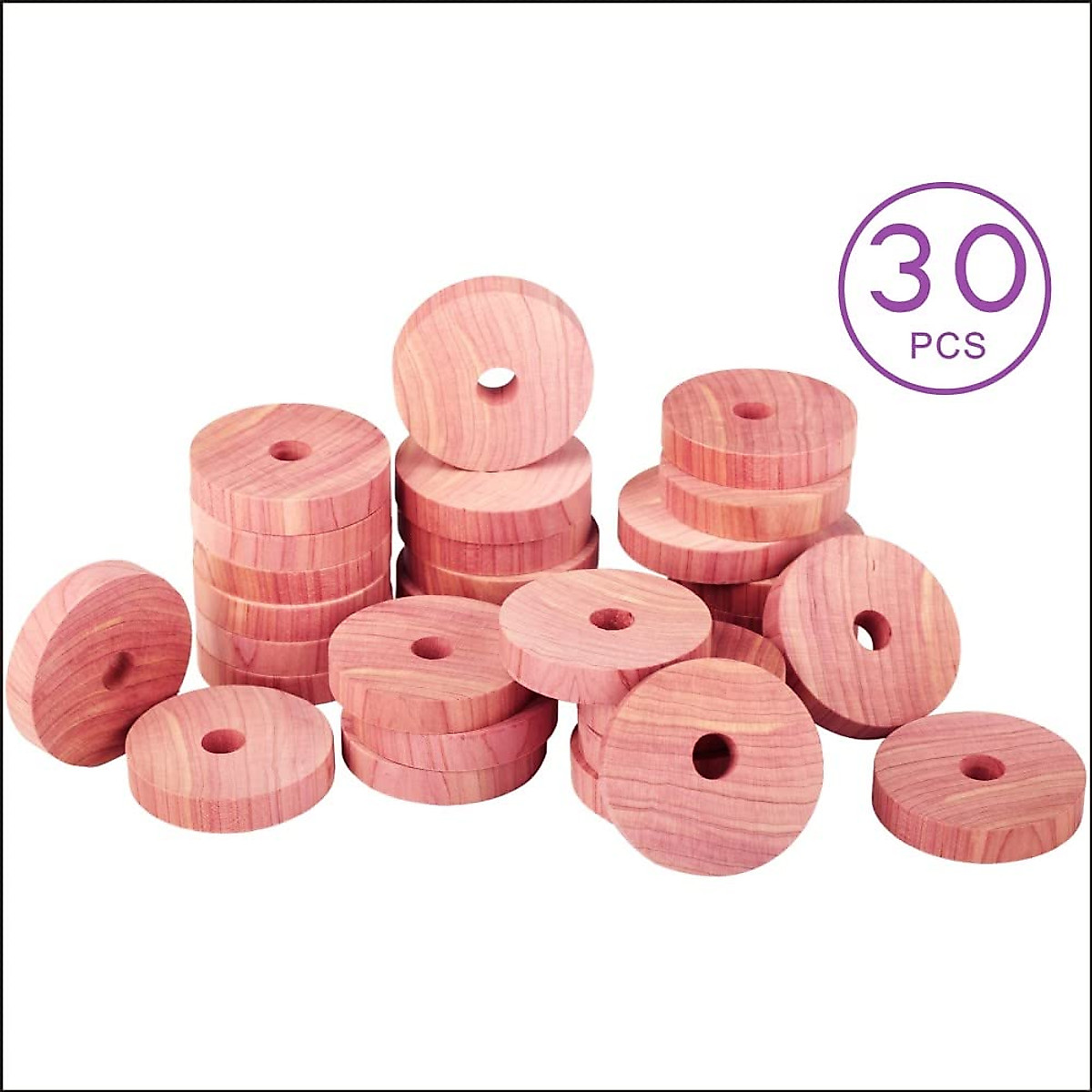 Fresh Your World 30 Pk 2" Cedar Rings for Hangers, Cedar Blocks for Clothes Storage and Drawers