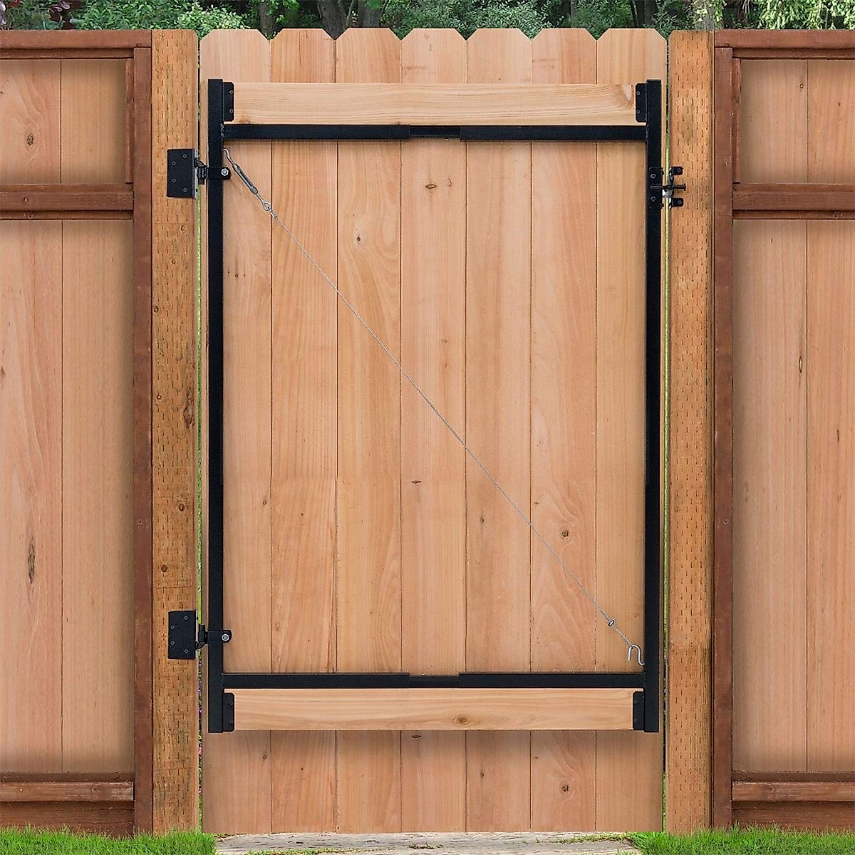 Adjust-A-Gate 2 Way Lockable Easy to Install Steel Frame Gate Latch with Installation Building Kit and Telescoping Bars (2 Pack)