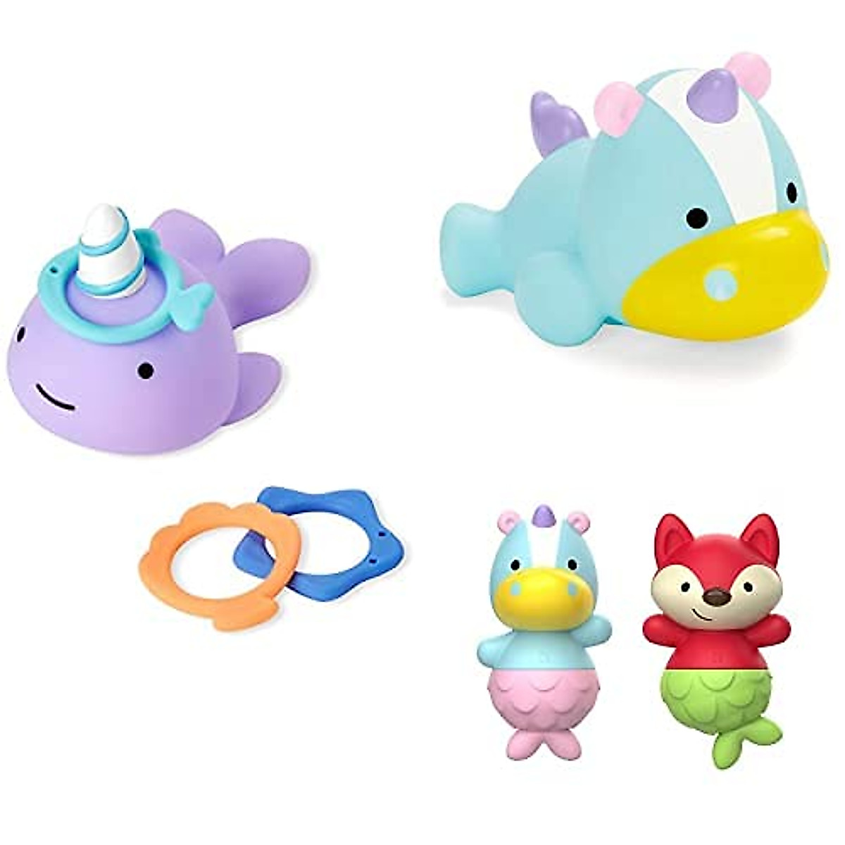 Skip Hop Bath Toy Gift Set for Toddler: Narwhal Ring Toss, Light Up Unicorn, and Mix n' Match Flippers