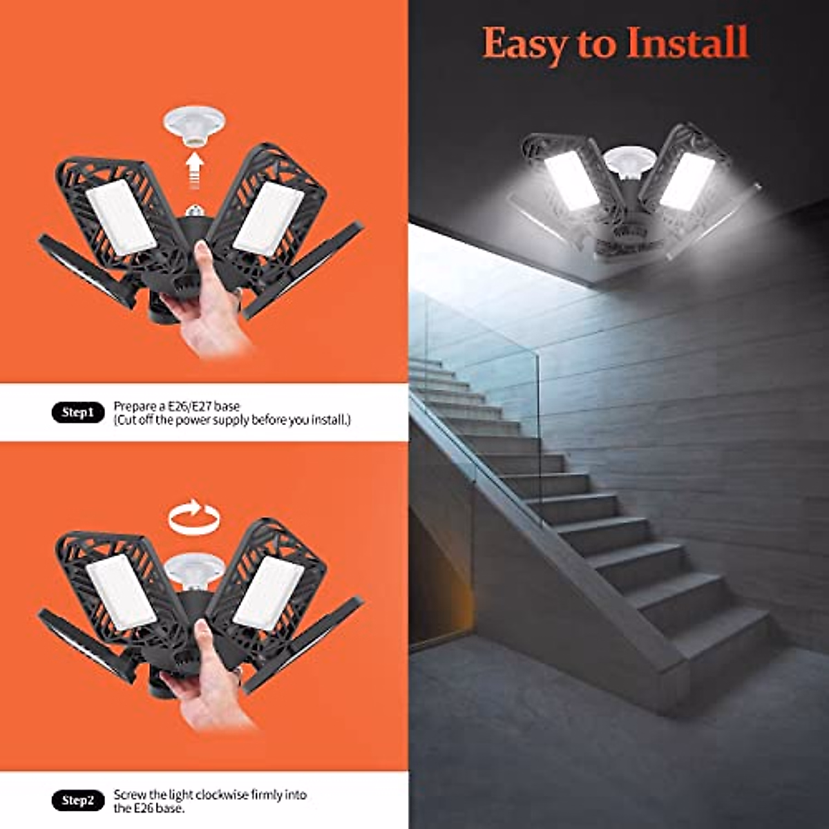 LED Garage Lights, Deformable LED Garage Ceiling Lights with 5 Adjustable Multi-Position Panels, 160W 14000LM Super Bright Garage Light Bulbs, LED Shop Lights for Garage Workshop Basement Attic