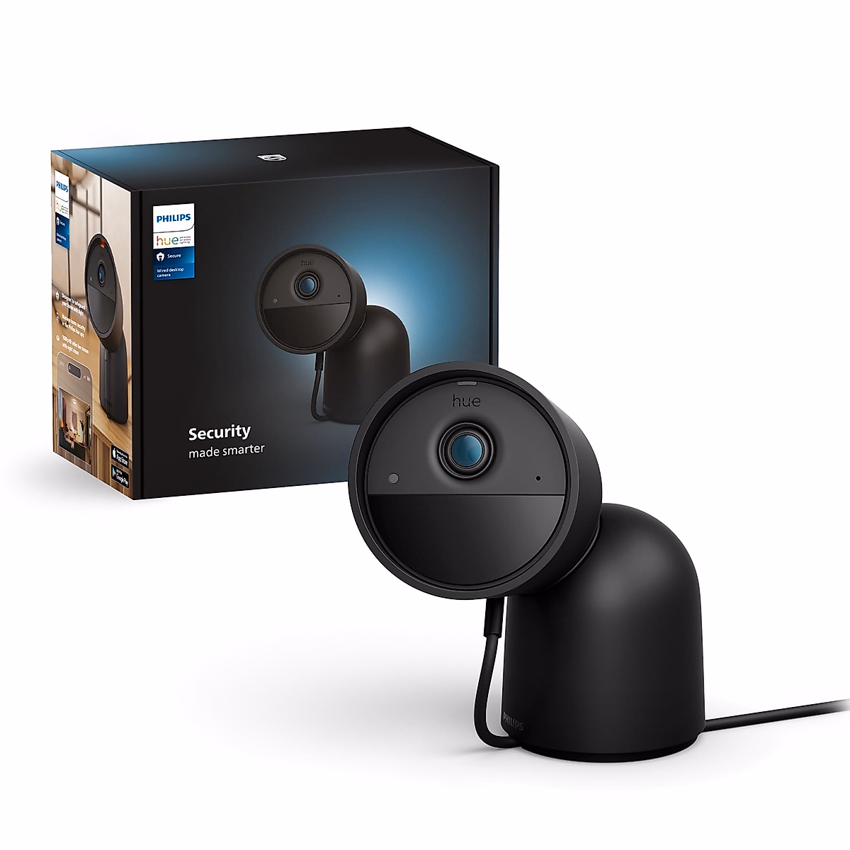Philips Hue Secure Desktop Wired Smart Home Security Camera, Black - 1 Pack - 1080P HD Video - Night Vision - Motion Detection - Two-Way Talk - Indoor/Outdoor - Weatherproof - Works with Hue App