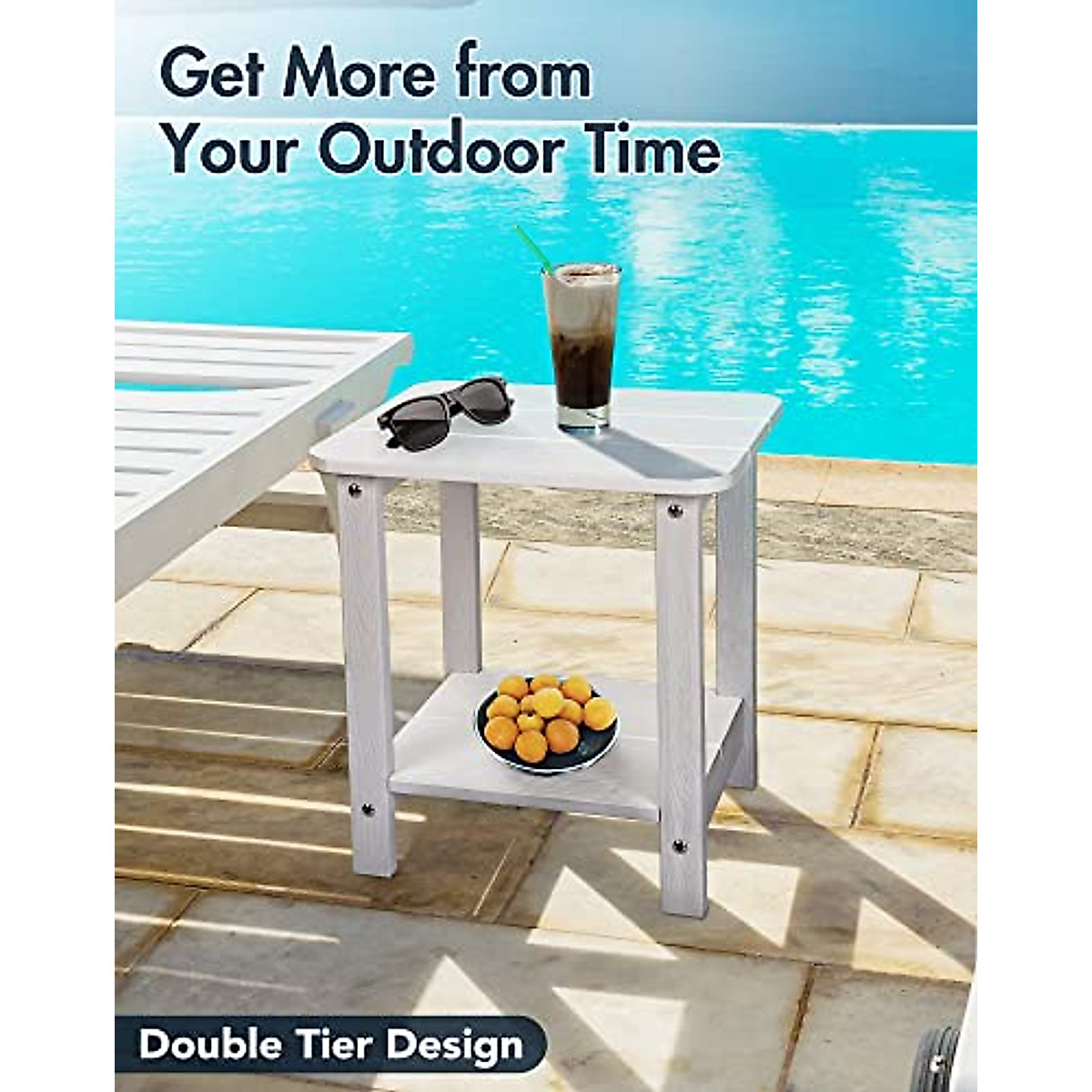 Tikea Adirondack Outdoor Side Table, 16.7" Outdoor End Table for Patio Pool Porch, All Weather Resistant Outdoor Patio Furniture White