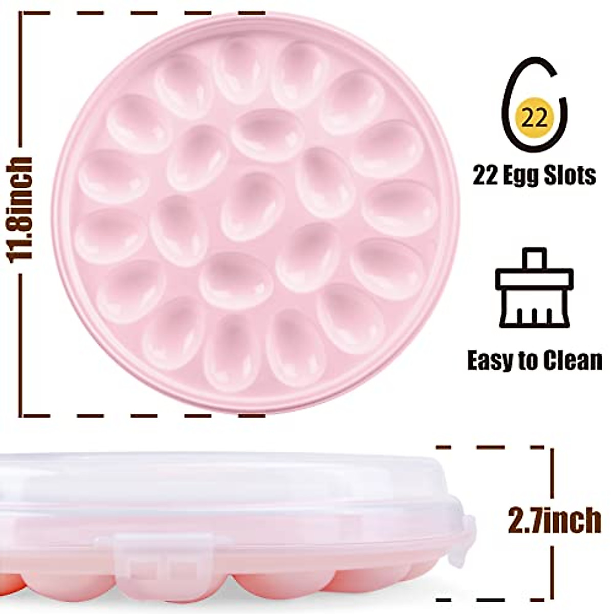 HANSGO Deviled Egg Platter, Pink Deviled Egg Containers with Lid Plastic Deviled Egg Keeper Platter Carrier for Holiday Season Table Party, 22 Egg Slots