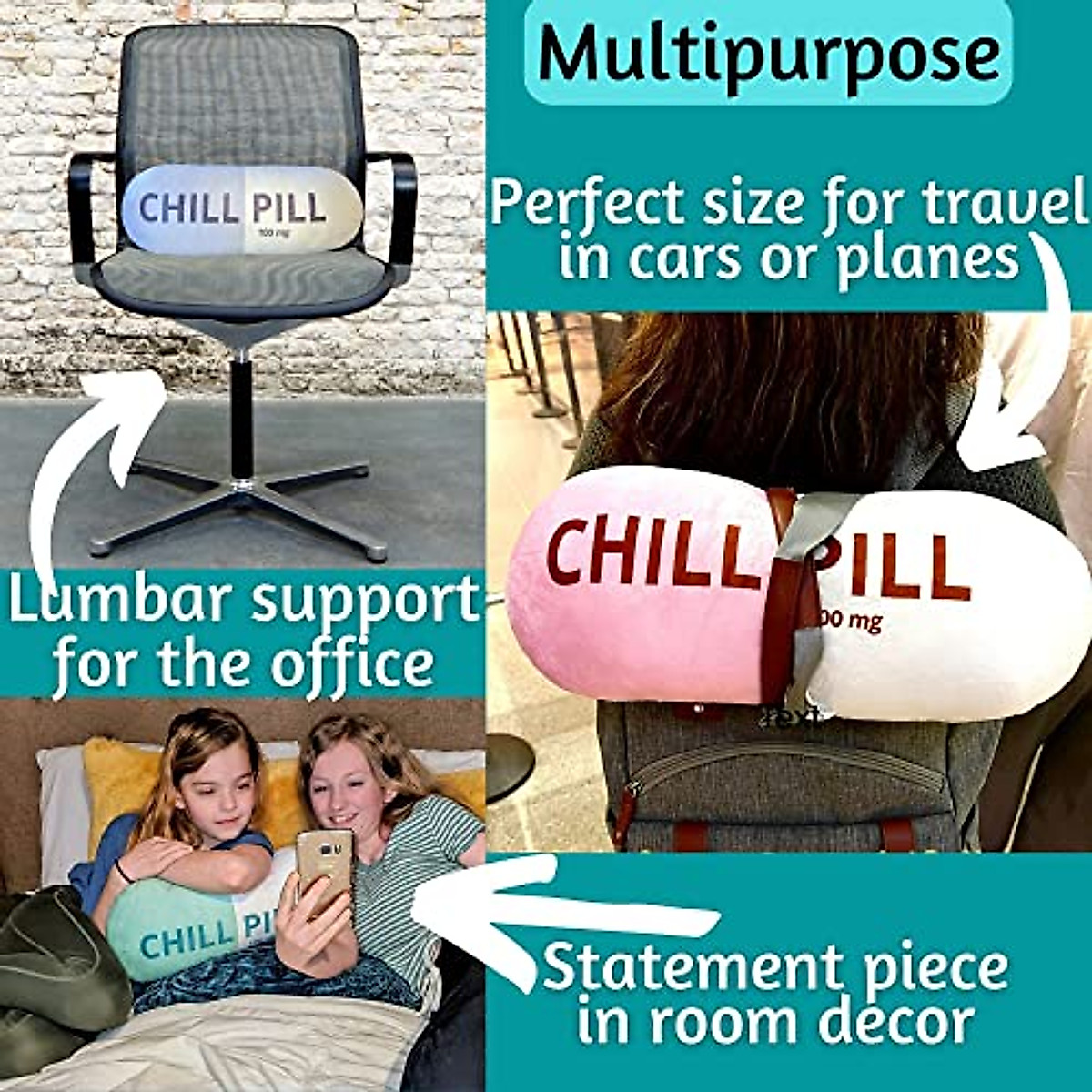MRJ Products Chill Pill Pillow - Pink Preppy Cute Trendy Room Decor Aesthetic Throw Pillows, College Dorm Teenager Y2K Teacher Doctor Nurse Lawyer Student Friend Sister Birthday for her