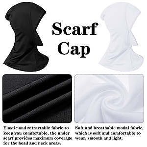 2 Pieces Modal Hijab Cap Adjustable Muslim Stretchy Turban Full Cover Shawl Cap Full Neck Coverage for Lady (White, Black)