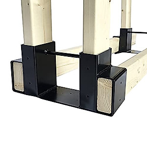 BACKYARD EXPRESSIONS PATIO · HOME · GARDEN 913561 Outdoor Firewood Log Storage Rack Bracket Kit, Adjustable Length, Fireplace Wood Holder, Black