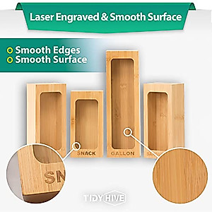 TIDYHIVE - Ziplock Bag Storage Organizer - Kitchen Organizer for Sandwich Bags, Quart, Gallon, Snack – Natural Wood Plastic Bag Organizer – Space Saving and Practical Solution