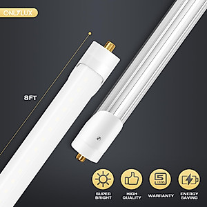 ONLYLUX 8 Foot Led Bulbs T8 T12 LED 8ft Tube Light F96T8 F96T12 LED Bulb 96" FA8 Single Pin LED Fluorescent Replacement, (100W Fluorescent Equivalent) 6500K CW Daylight Milky Cover, 10 Pack
