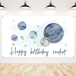 GROBRO7 Outer Space Birthday Party Backdrop Solar System Rocket Watercolor Banner Extra Large Planets Background Banners Baby Shower Party Decor Supplies for Indoor Photo Booth Props 6.5 x 3.7 ft