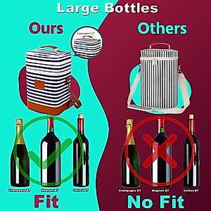 HAMILO 4 Bottle Wine Carrier - Stripe, Champagne Carrier Bag, Waterproof Wine Tote Bag with Expandable Zipper and Padded Shoulder, Insulated Wine Bag, Wine Cooler Bag, Wine Accessories Gift for Women