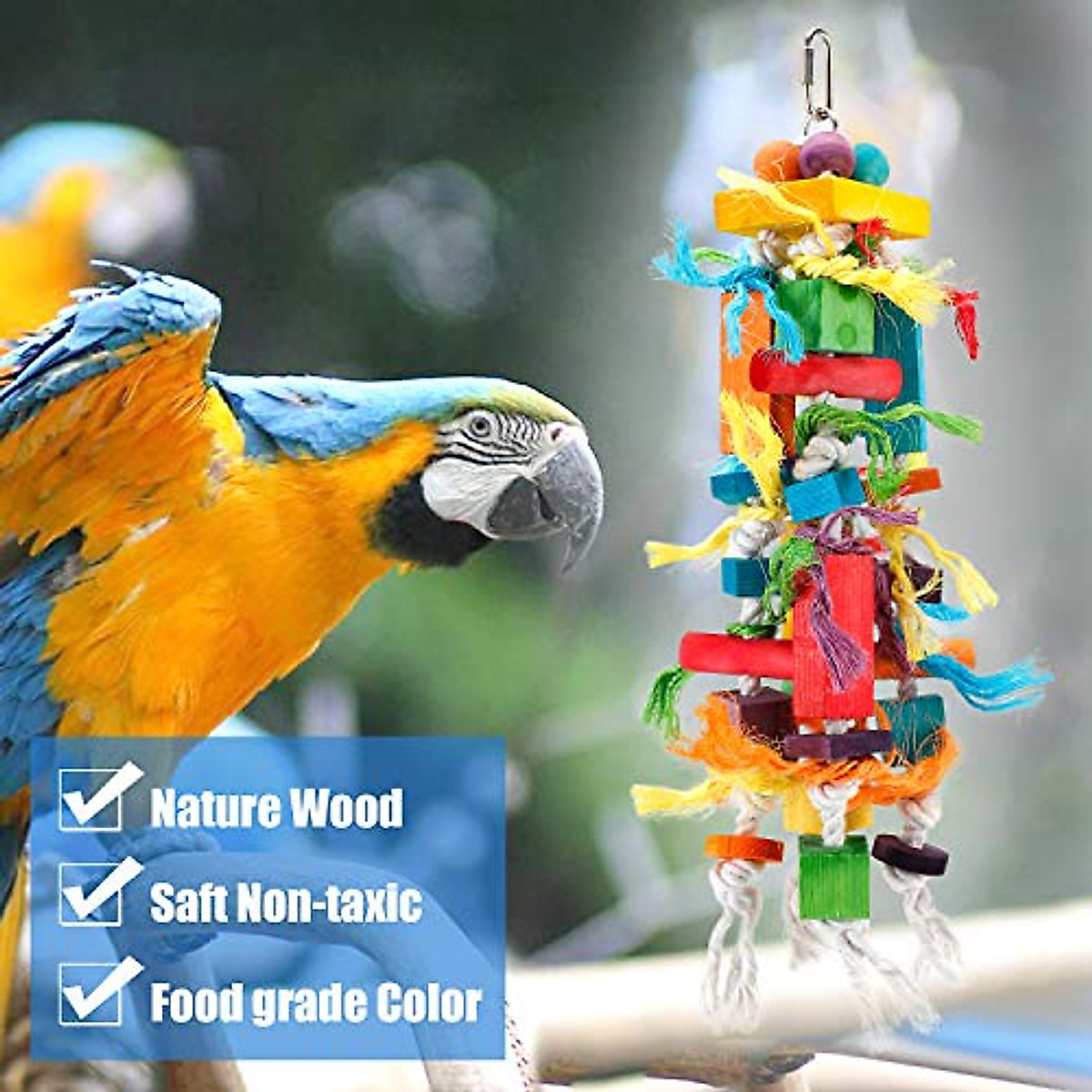 CRMADA Bird Toys, Parrot Chewing Toy, Multicolored Wooden Blocks Tearing Toys for African Grey Cockatiel Conure Cockatoo and Medium Amazon Parrot