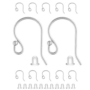 BEADNOVA Earring Hooks 925 Sterling Silver Ball Dot Ear Wire with Rubber Earring Backs Earwire for Jewelry Making Earring Supplies (12pcs Ear Wire and 12pcs Earring Backs, Total 24pcs)