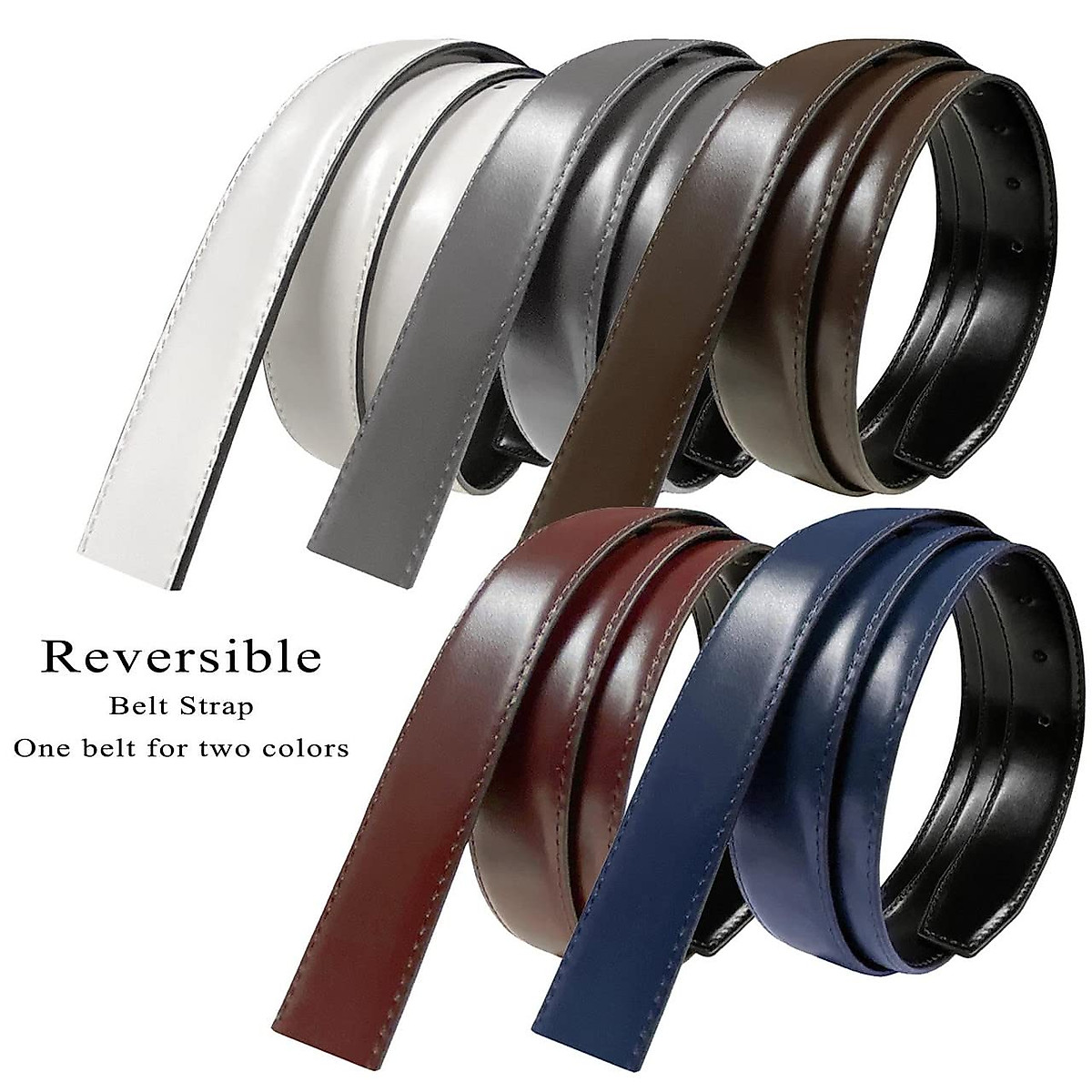 RB30 Reversible Belt Strap Replacement Genuine Leather Dress Belt Strap 1-1/8"(30mm) Wide (Black/Burgundy, 38)