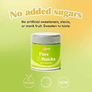 Golde Pure Matcha | Ceremonial Grade Matcha Powder | Green Tea Superfood with L-Theanine & Antioxidants (40g Tin)