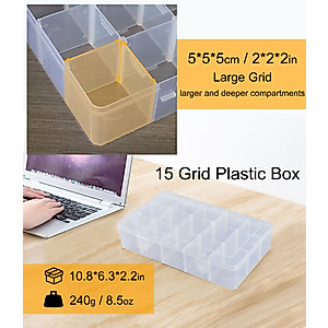 Qudqju Tackle Box Organizer Plastic Organizer Box with Dividers Bead Organizer Box Container Clear Snackle Box Container Large 15 Grid Box Organizer