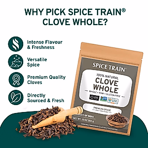 SPICE TRAIN, Handpicked Cloves Whole (10oz) Premium Cloves from India in Resealable Zip Lock Pouch | Perfect for Cooking, Smoothies, Pomander Balls & Tea