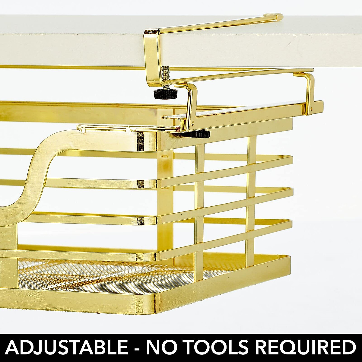 mDesign Metal Wire Wide Under Shelf Storage Baskets for Kitchen Pantry, Closet, Hanging Pull Out Shelving Bin, Sliding Hanger Rack for Bread, Canned Goods, Food, 2 Pack, Soft Brass/Natural