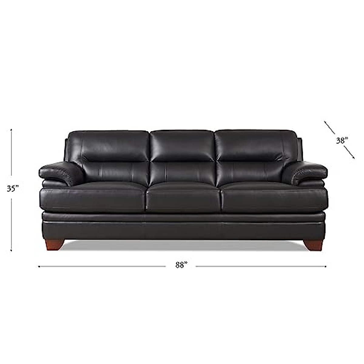 Hydeline Luxor Top Grain Leather Sofa Couch, 88", Black, Memory Foam and Springs Seating, Memory Foam and Springs Seating