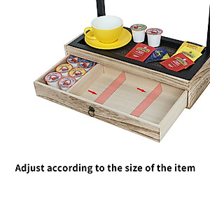 Yuzehuaza Wood Mug Cup Rack Stand with Drawer,2 Tier Countertop Coffee Mug Storage Holder for Coffee Mug Cups Display Organizer Hook,Hold 8 Mugs