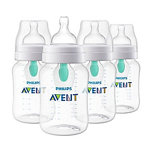Philips Avent Anti-colic Baby Bottle with AirFree Vent, Clear, 9 Ounce, 4 Pack, SCF403/44