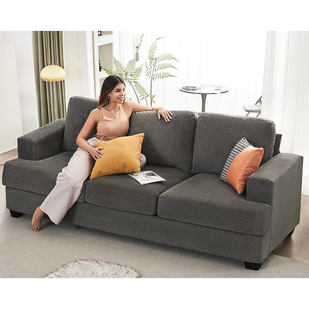 VanAcc 89 Inch Sofa, Comfy Sofa Couch with Extra Deep Seats, Modern Sofa- 3 Seater Sofa Couch for Living Room Apartment Lounge, Grey Chenille