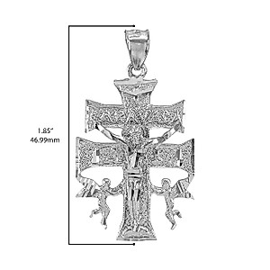 Religious Jewelry by FDJ 925 Sterling Silver Caravaca Double Cross with Angels Crucifix Pendant